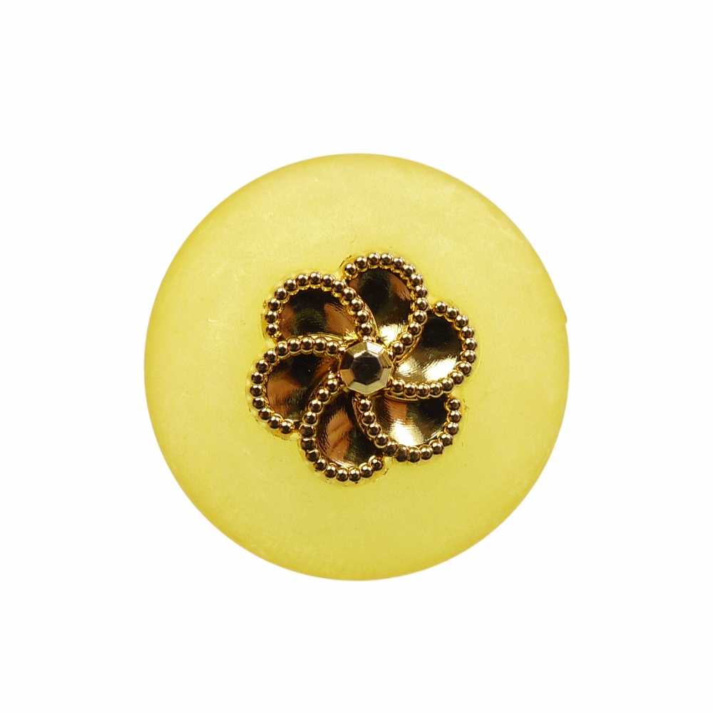 Knapper gule med gull | Perlehuset nettbutikk alt i knapper, garn, perler og utstyr