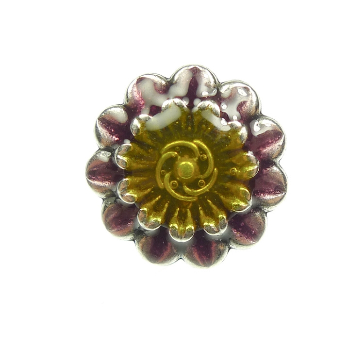 Metallknapp blomst med rosa emalje | Perlehuset nettbutikk alt i knapper, garn, perler og utstyr